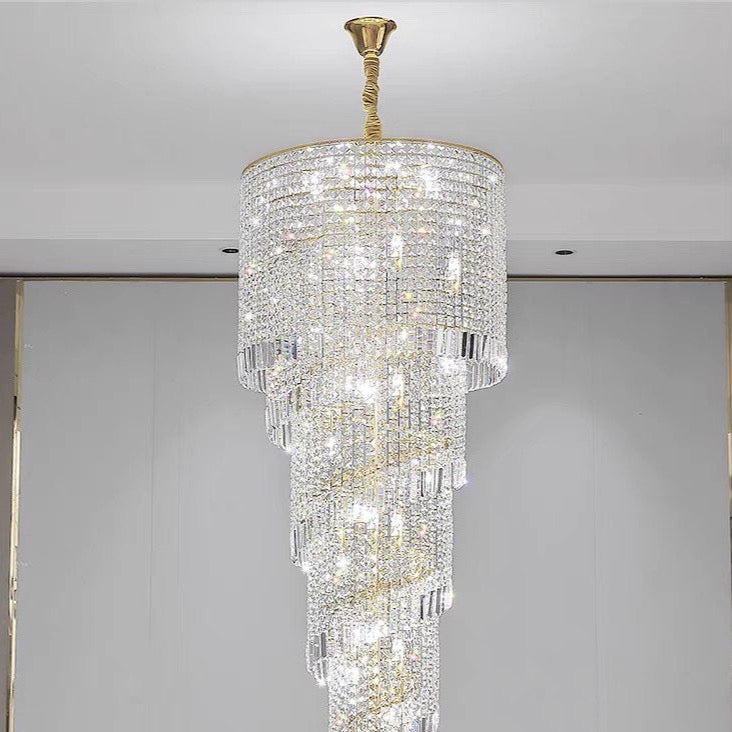 Crystal Spiral Double Volume Foyer Chandelier | Jade Connor Design Store