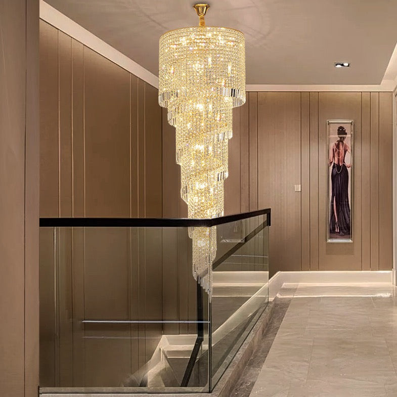 Crystal Spiral Double Volume Foyer Chandelier | Jade Connor Design Store