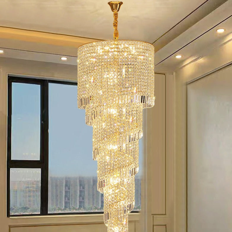 Crystal Spiral Double Volume Foyer Chandelier | Jade Connor Design Store